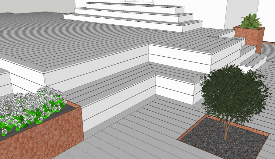 Byg din spanske træterrasse med trappe | Kun Terrasser